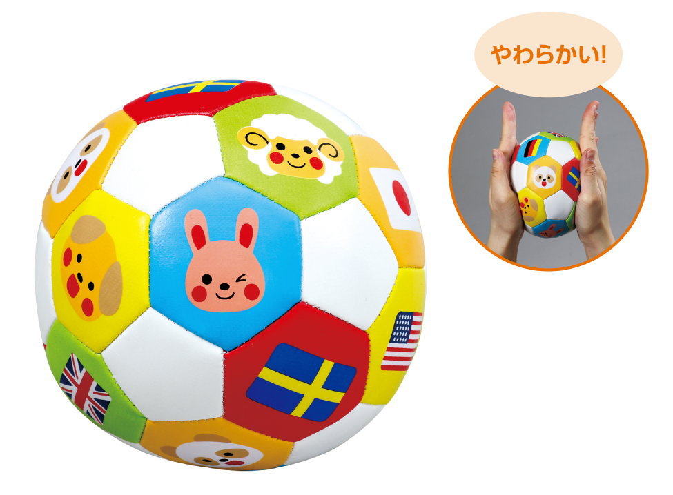 ふわふわ素材のやわらかいボール！ 硬さ：やわらかめ、手触り：ツルツル 商品サイズ：φ100mm 重さ：60g