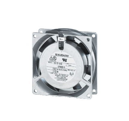 ・角:80mm ・厚み:25mm ・リード線:300mm ・回転数(50/60Hz):2600/3000rpm ・風量(50/60Hz):0.57/0.67m3/min ・電圧:100V ・消費電力(50/60Hz):7/6W ・材質(フレ...