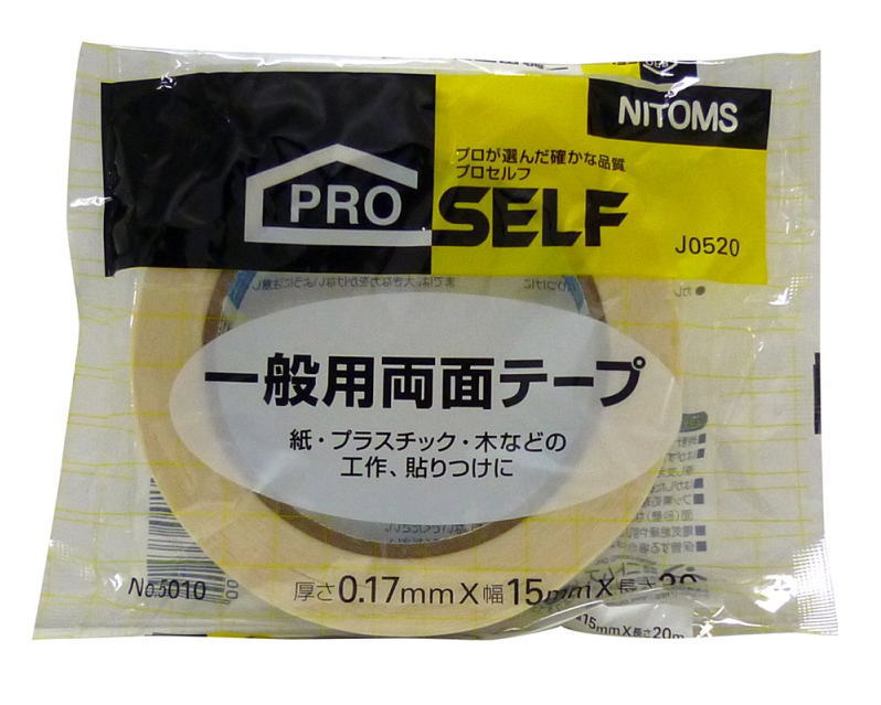 ★特徴★ ・木工、一般工業などに最適な汎用タイプです ・紙工、木工時の仮止めや小型プレート類の接着に ★仕様★ ・粘着力：5.35N/10mm ・手で切断可能 ・色：ホワイト ・幅(mm)：15 ・長さ(m)：20 ・厚さ(mm)：0.17...