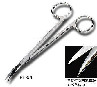 【特徴】 ◆プリント基板周辺のデリケートな切断作業用 ◆材質：ステンレス 　 【製品仕様】 品番 全長(mm) 先端形状 重量(g) PH-33 145 直 31 PH-34 曲 33