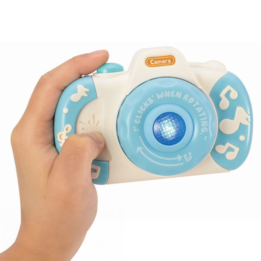 シャッターボタンを押すと音楽が複数鳴って、光るカメラ型のおもちゃです。 シャッターボタンを押すとレンズ部分がフラッシュしながらメロディが流れます。 さらにシャッターボタンを押すと、メロディが切り替わります。 レンズ部分は、回すとカチカチ音が...