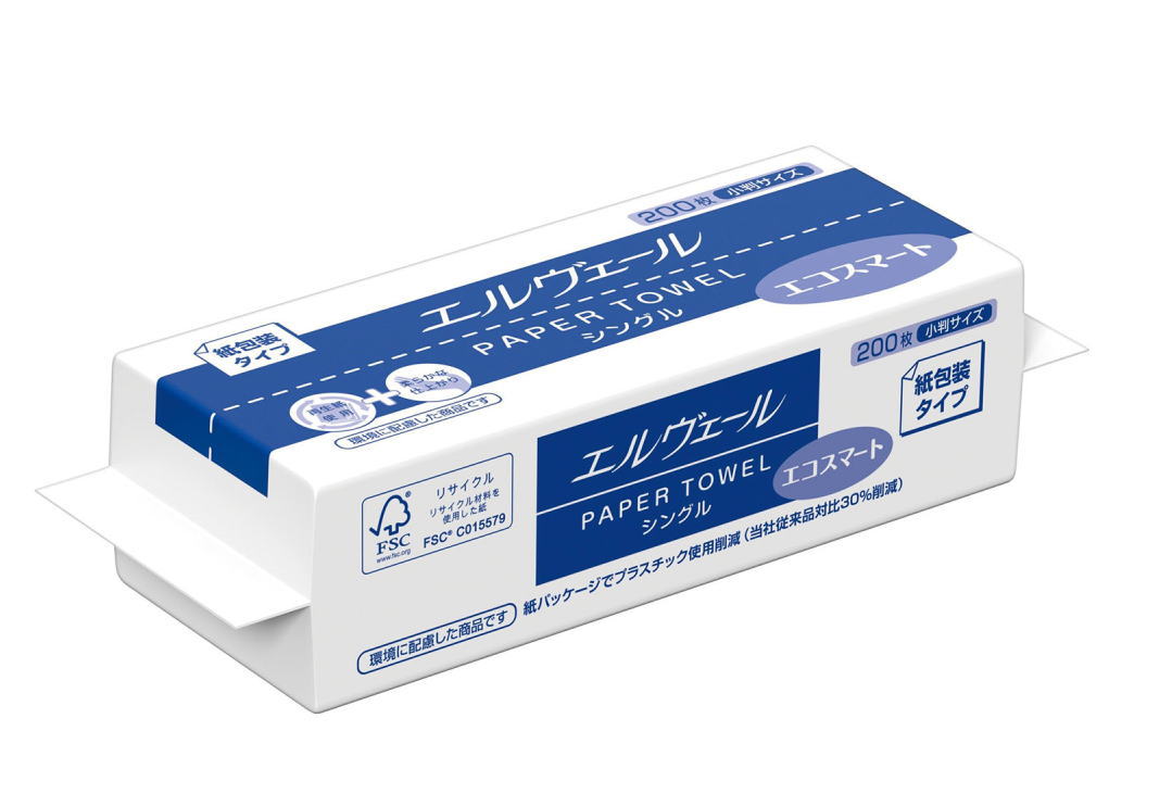 環境にやさしい紙包装タイプのペーパータオル FSCリサイクル認証紙使用 1枚サイズ：170×210mm