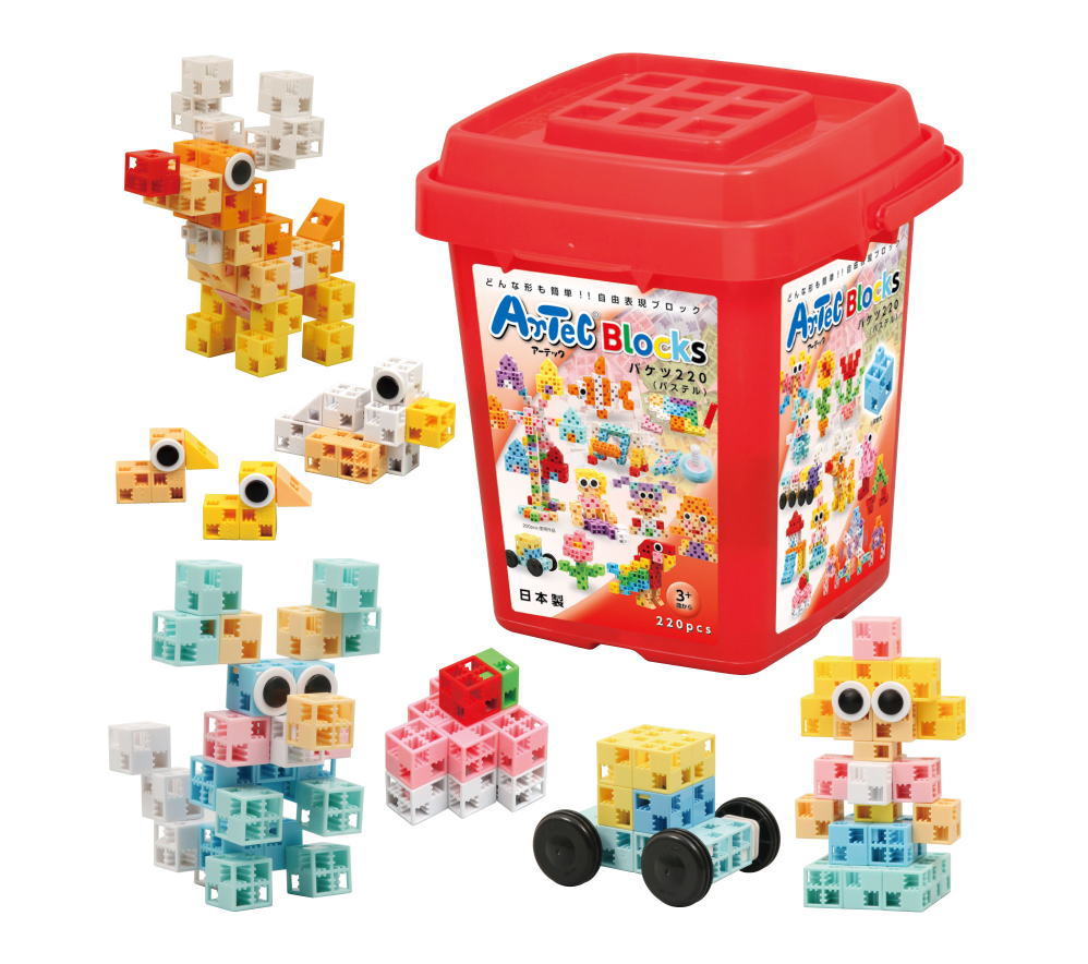 お片付け用のバケツ付！ パステルカラーのアーテックブロックセット！ アーテックブロックのパステルカラーの220ピースセットです。 大容量なので、ギフトにも最適です。 「アーテックブロック」は、日本で生まれた新しいブロックです。 世界25ヵ国...