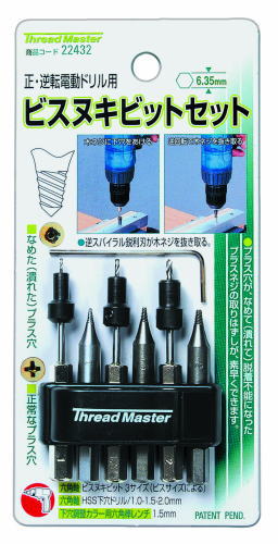 ・正、逆転電動ドリル、手回しドライバー兼用 ・下穴ドリル：1.0/1.5/2.0mm ・ビスヌキビット：3サイズ ・下穴調整カラー用六角レンチ：1.5mm