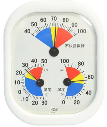 壁掛け・卓上両用 　 ◆お部屋に健康で快適な環境を、不快指数計でこまめにお部屋の温度・湿度をチェックできます 　 寸法 30x120x150mm 質量 160g 素材 プラスチック　金属 精度保障範囲(温度計) -10〜40℃以内　±2℃以...