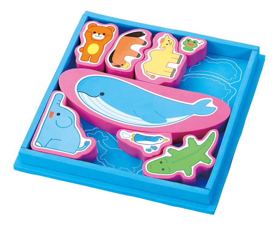 パズル・バランスゲーム・つみきの3つの遊びができる！ EVA製おもちゃ。3つの遊びができる。 EVA：280×180×5mm、172×172×15mm