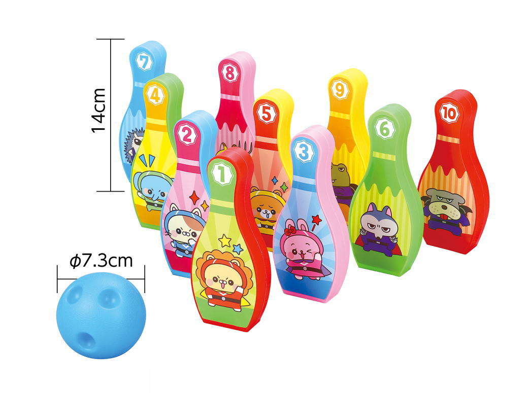 ピン10本入った本格的なボーリングセット！ ピン:140×55×23mm ボール:φ73mm