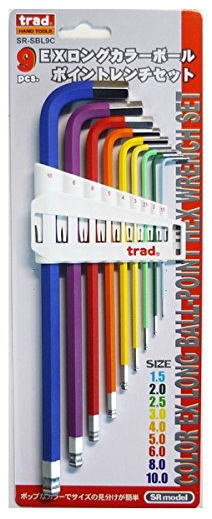 ポップなカラーでサイズの見分けが簡単！ エキストラロングタイプ ★仕様★ ボールポイントレンチ：1.5mm/2mm/2.5mm/3mm/4mm/5mm/6mm/8mm/10mm 重量：425g