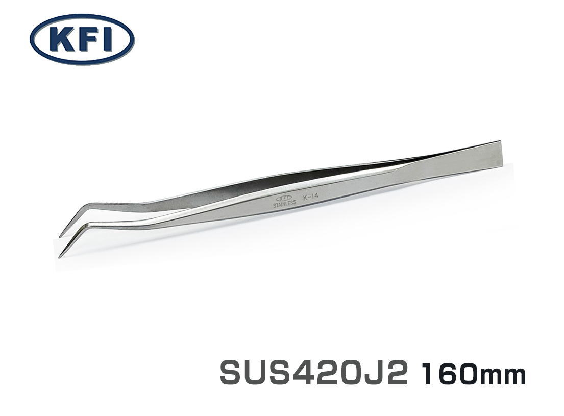 【特長】 ●医療機器ピンセット（クラス:1）に対応した、ステンレス(SUS-420J2)製ピンセット 　K-34(340002)の先端を2回曲げしたツル首形状 ●重厚感のある鏡面タイプ ●もともと歯科医者用ですが、デザイン、趣味の場など幅広...