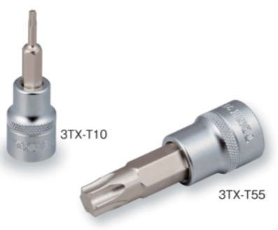 差込角　9.5mm(3/8") 製品番号 先端規格 寸法(mm) 質量(g) D A L 3TX-T10 T10 17 28 55 25 3TX-T15 T15 3TX-T20 T20 30 3TX-T25 T25 3TX-T27...