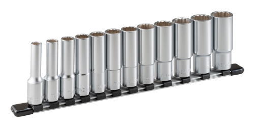 インチサイズ 　 差込角　12.7mm(1/2") 　 セット内容　全12点 ソケット(12角) 品番 二面幅寸法　(inch) 寸法(mm) 質量(g) S D1 D2 L1 L d 4DB-12L 3/8 14.1 22 9 ...