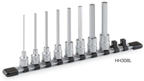 差込角　9.5mm(3/8") 　 セット内容　8点 ロング ヘキサゴンソケット 製品番号 二面幅寸法 (mm) 寸法(mm) 質量(g) S D A L 3H-03L 3 17 73 100 28 3H-04L 4 31 3H-...