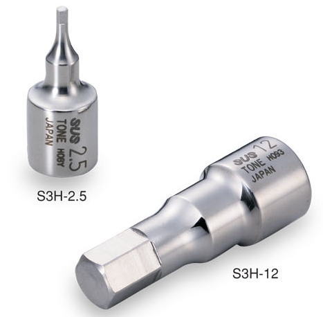 差込角　9.5mm(3/8") 　 材質：析出硬化系ステンレス 　 品番 二面幅寸法 　(mm) 寸法(mm) 質量(g) S D1 L1 L S3H-2.5 2.5 17 3.5 40 25 S3H-03 3 5 44 30 S...