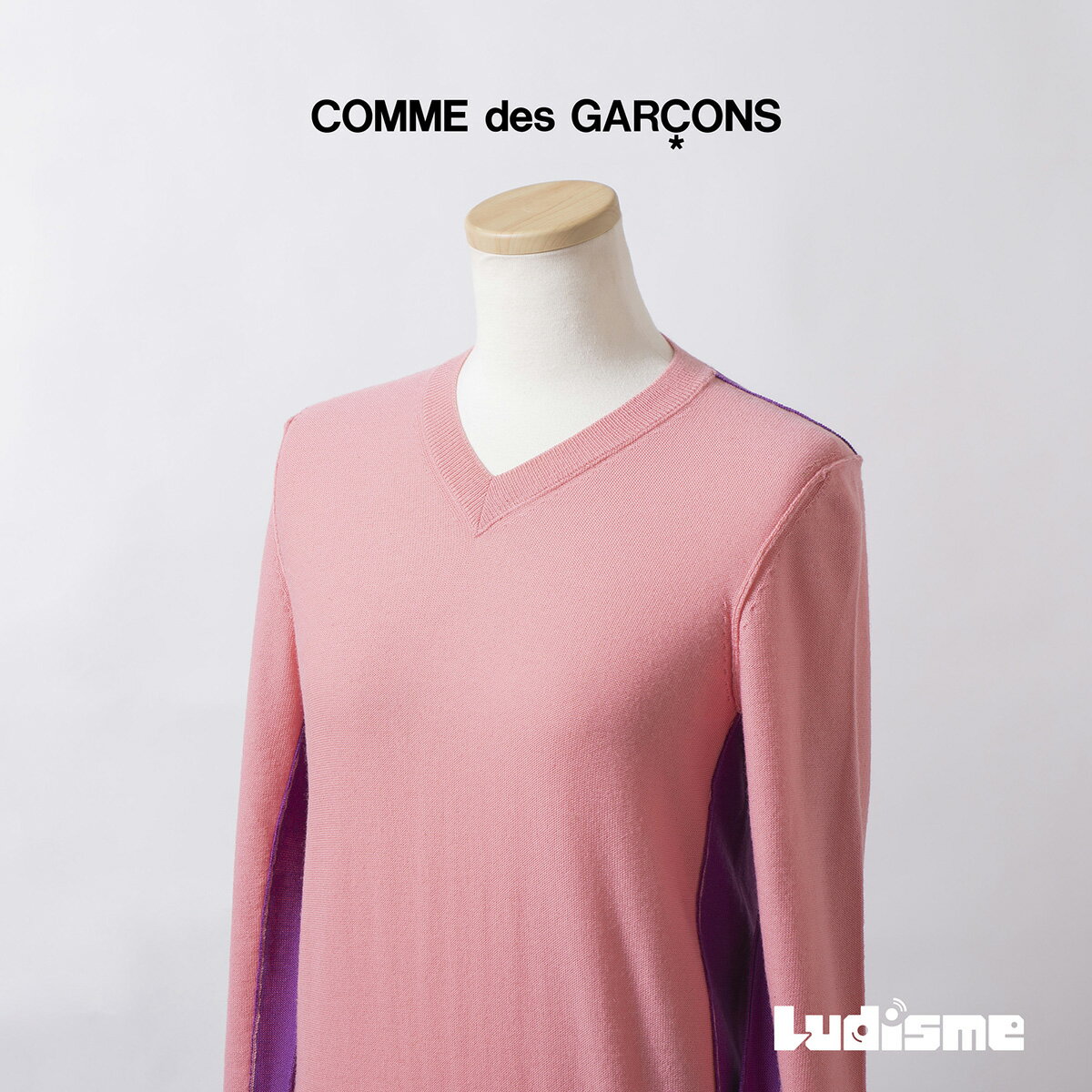 【中古】コムデギャルソン COMME des GARCONS COMME des GARCONS コムコム Vネックニット セーター バイカラー ピンク×バイオレット イタリア製 ウール100％ 川久保玲 レディース トップス【ブランド古着...