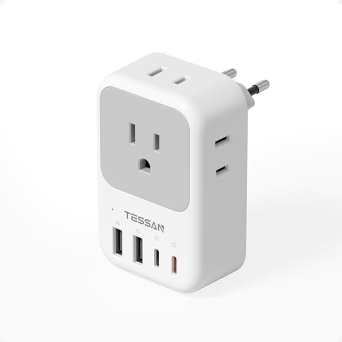 商品名TESSAN 変換プラグ Cタイプ 海外旅行用 変換器 電源変換アダプター コンセントUSB-C付き 4個AC差込口 2個USB-Aポート 1個Type-Cポート 韓国 イタリア スペイン ドイツ ベトナム オーストリア ヨーロッパな...