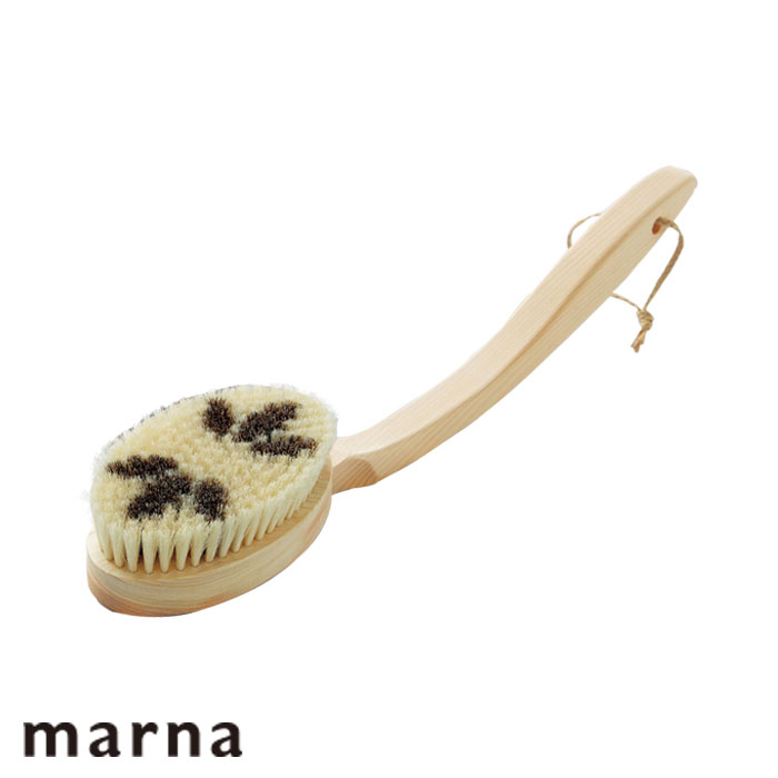 しっかりカーブの柄でラクに背中を洗えるボディブラシ ●柄もブラシも体にやさしい天然素材を使用しています。●ブラシ部分のツートーンカラーが可愛らしいデザインです。●しっかりとカーブした柄でラクに背中が洗えます。●ブラシは豚毛を80％使用したソ...