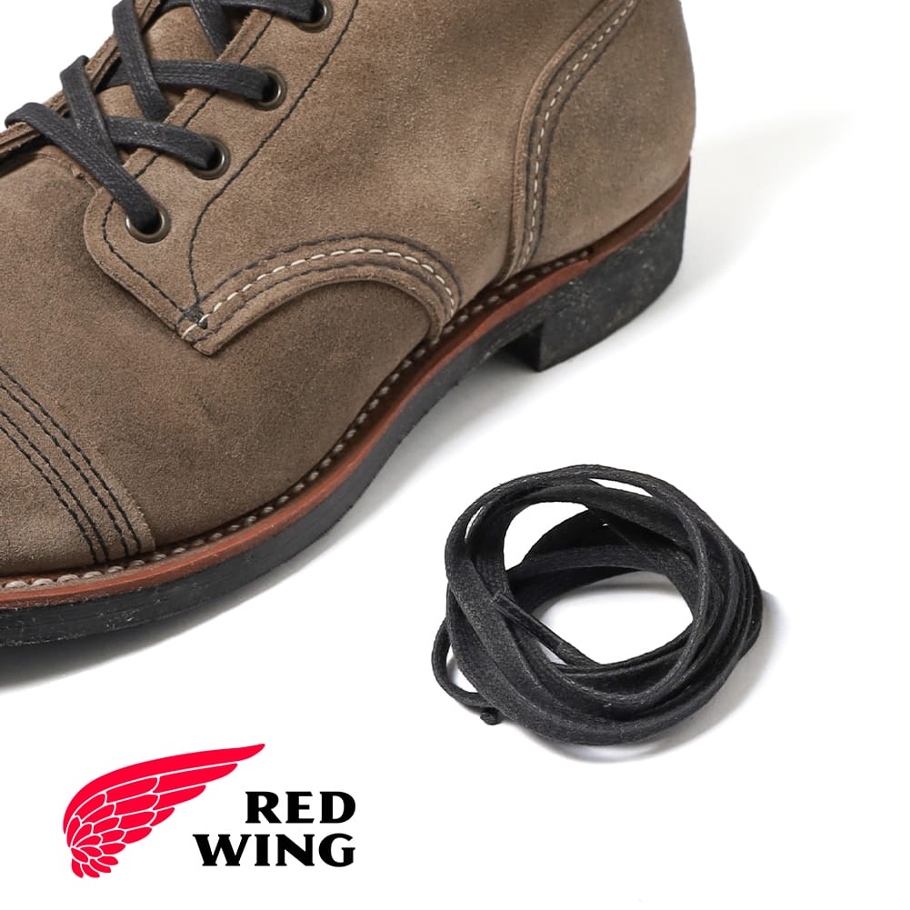 RED WING（レッドウィング）48" Flat Waxed Laces / BLACK（48インチ フラット ワックスド レース / ブラック）靴紐 シューレース 平紐 ワックス加工 コットン アメリカ製 替え紐 二本一組 単なる替え用...
