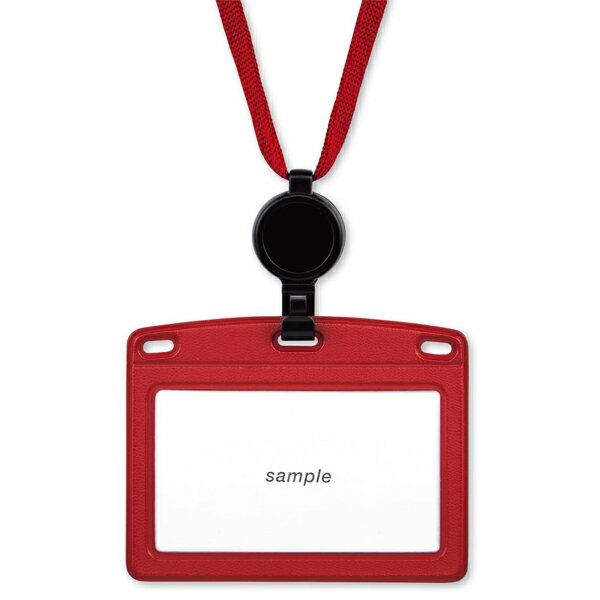 【ストラップ色】赤 【ストラップ種類】ループクリップ リール式(リール糸の長さ：最長60cm) 【ストラップ寸法】長さ90cm×幅10mm 【ケース色】赤 【ケース種類】ソフトタイプ レザー調 ヨコ名刺サイズ 2ポケット 【ケース寸法(外寸...