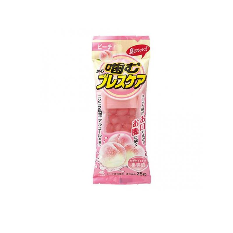 【商品名】 噛むブレスケア ピーチ味 【製造販売会社】 小林製薬 【ご使用について】 1～2粒、気になるときは2～3粒。 【原材料】 (25粒)：エネルギー66kcal、たんぱく質1.4g、脂質0g、炭水化物15g、食塩相当量0～0.079...
