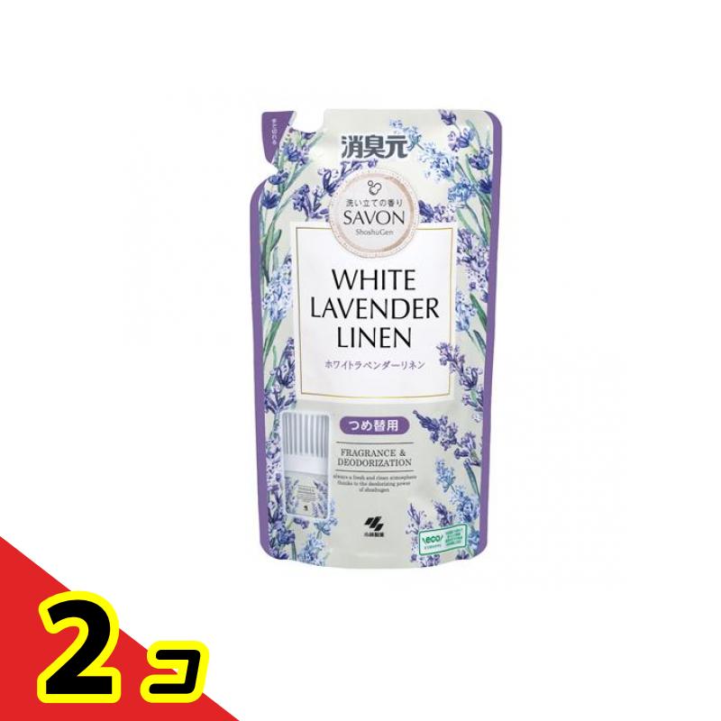 【商品名】 消臭元SAVON(サボン) ホワイトラベンダーリネン 【製造販売会社】 小林製薬 【ご使用について】 【ご注意】 ●液体パックを強く持つと、液が飛び出ることがあるので注意する。 ●液がなくなってからつめ替える。 ●ホルダーは捨て...