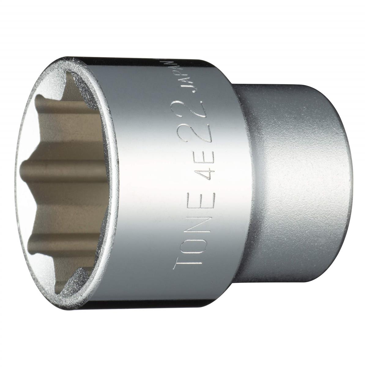 サイズ：4E-22:二面幅:22mm◆商品名：トネ(TONE) ソケット(8角) 4E-22 差込角12.7mm(1/2") 二面幅22mm対辺寸法(mm):22差込角(mm):12.7全長(mm):39.5四角ボルト・ナット用●四角ボルト...