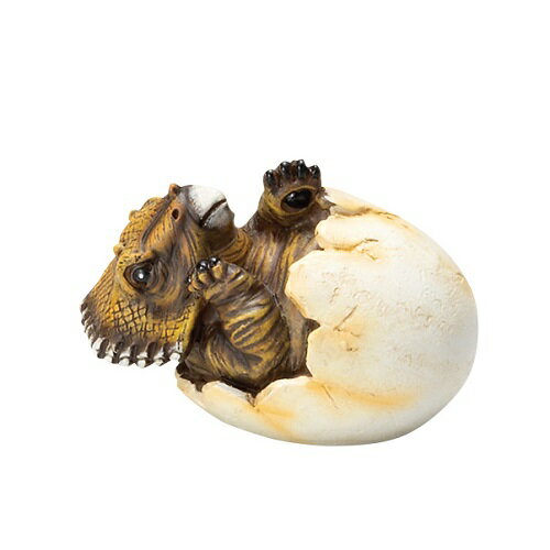 恐竜ミニチュア トリケラトプスの卵 卵から生まれたての恐竜です。 お部屋のインテリアにも最適 また、多肉植物の横においても可愛いです。 サイズ：6x4xH6cm 素材：ポリレジン製 モニターの発色の具合によって実際のものと色が異なる場合があ...
