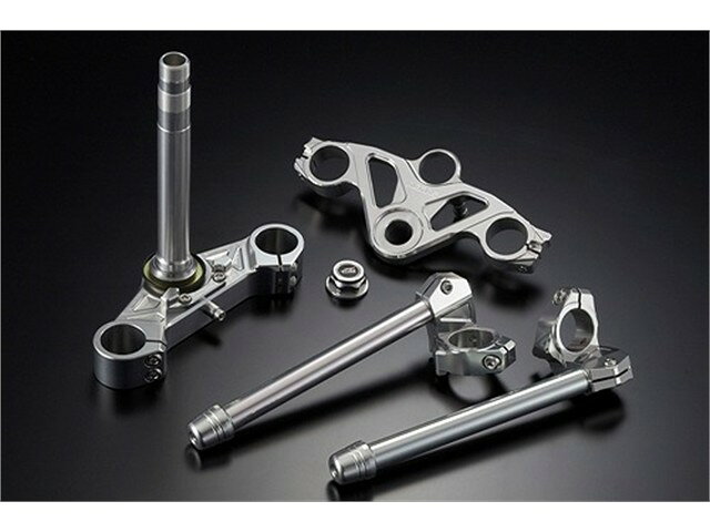 商品説明アルミ削り出し製トップブリッジとステムとハンドルSETとのセットセンターナット、バーエンド付きレース用 垂れ角は10°(純正は0°)高さは15mmダウンハンドル径　φ22.2フォークオフセットが30mmです（純正値は35mmです）備...