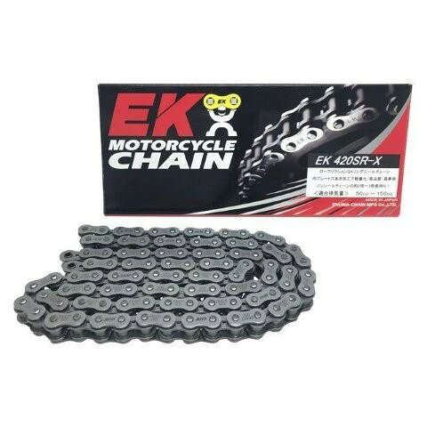 ※画像はイメージでございます。 ブランド名 : EK チェーン サイズ : 420SR-X リンク数 : 102 付属ジョイント : SKJ ジョイントタイプ : 圧入クリップ カラー : スチール JANコード : 45822528580...