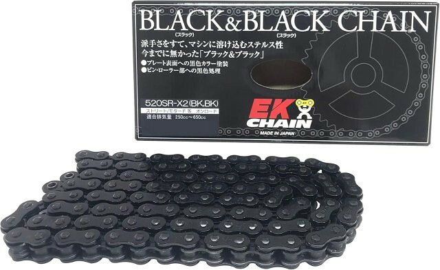 ※画像はイメージでございます。ブランド名 : EK チェーンサイズ : 520SR-X2(BK;BK)PR=BDリンク数 : 106ジョイント : MLJMLJジョイントタイプ : カシメカラー : ブラック/ブラックJANコード : 45...