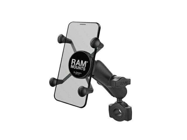 メーカー名：ラムマウントメーカー品番：RAM-B-408-75-1-UN7Uラムマウントを代表する汎用スマホホルダー「Xグリップ」のSサイズをオートバイのハンドルなどへ取り付けることができるマウントセット。取り付けに必要な工具が付属し、特許...