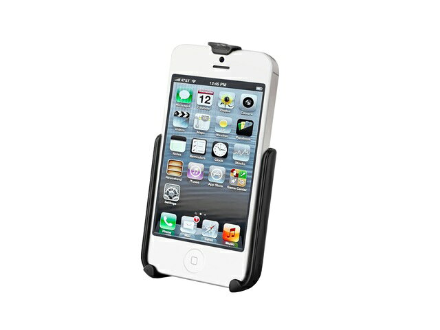 メーカー名：ラムマウントメーカー品番：RAM-HOL-AP11U高強度複合材製のiPhone5専用クレイドルホルダー。背面に菱形ジョイントが取り付け可能な2穴AMPSホールパターンを配し、他ラムマウントパーツと組み合わせることで車でバイクに...