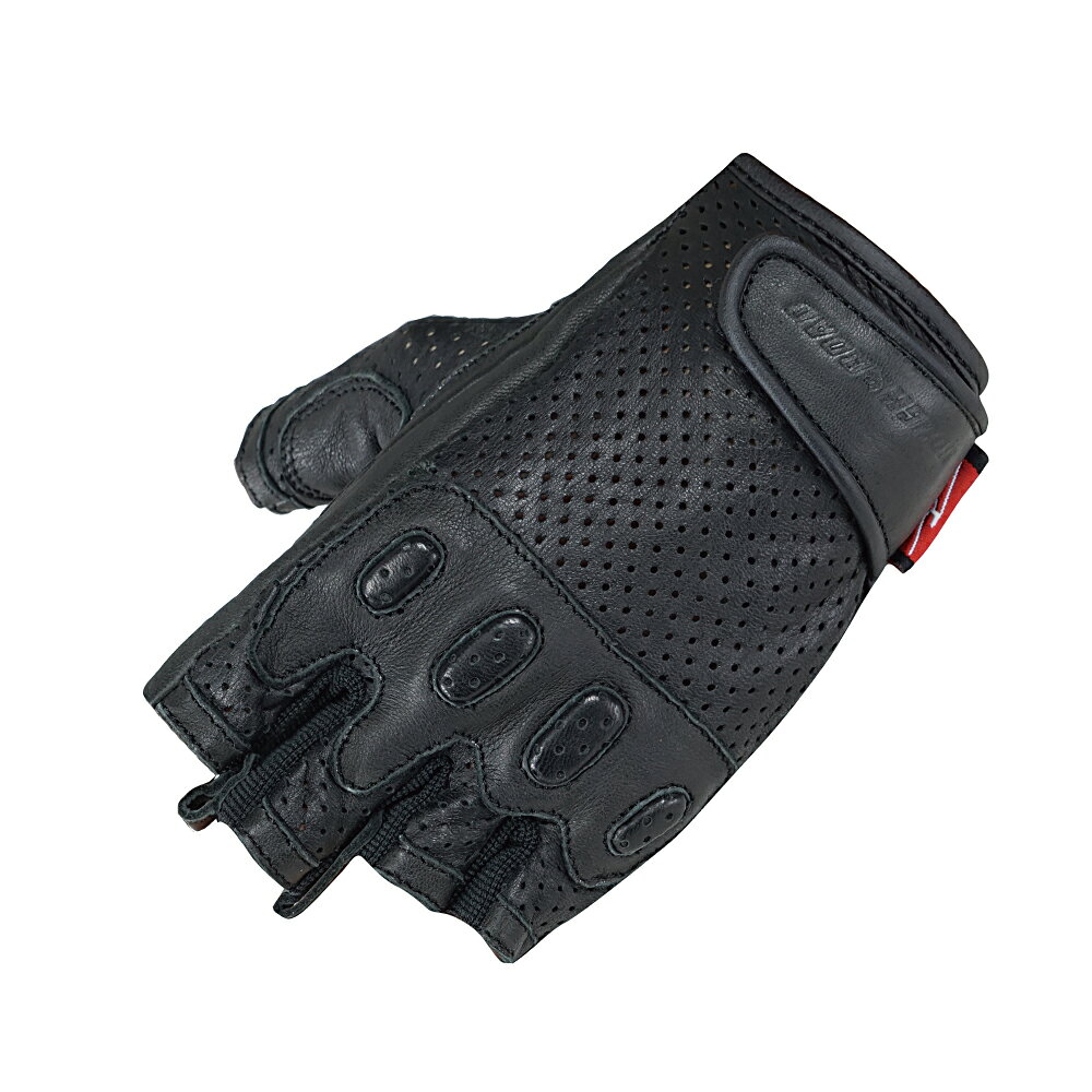 RR8361パンチングレザーハーフフィンガーグローブDSイージー着脱ループ装備で驚異の脱ぎやすさパンチング加工で涼しく快適な半指レザーグローブ柔らかくしなやかな上質の鹿革を使ったフィンガーレスのレザーグローブにオリジナル機能のイージー着脱ル...