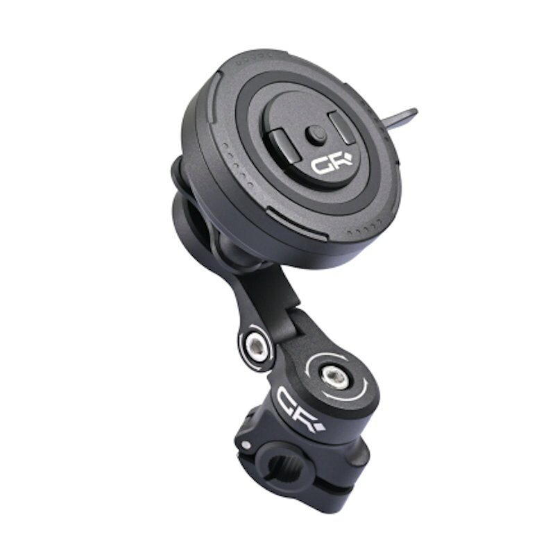 適合車種：汎用品 GR-MT9 Bar Mount バーマウント（ミラーロッド） ミラーロッドやハンドルブレースバーに 装着可能なマウント。 ハンドルバーが無いスクーターや、 ハンドルクランプのスペースが少ない 大型アドベンチャー車両などに...