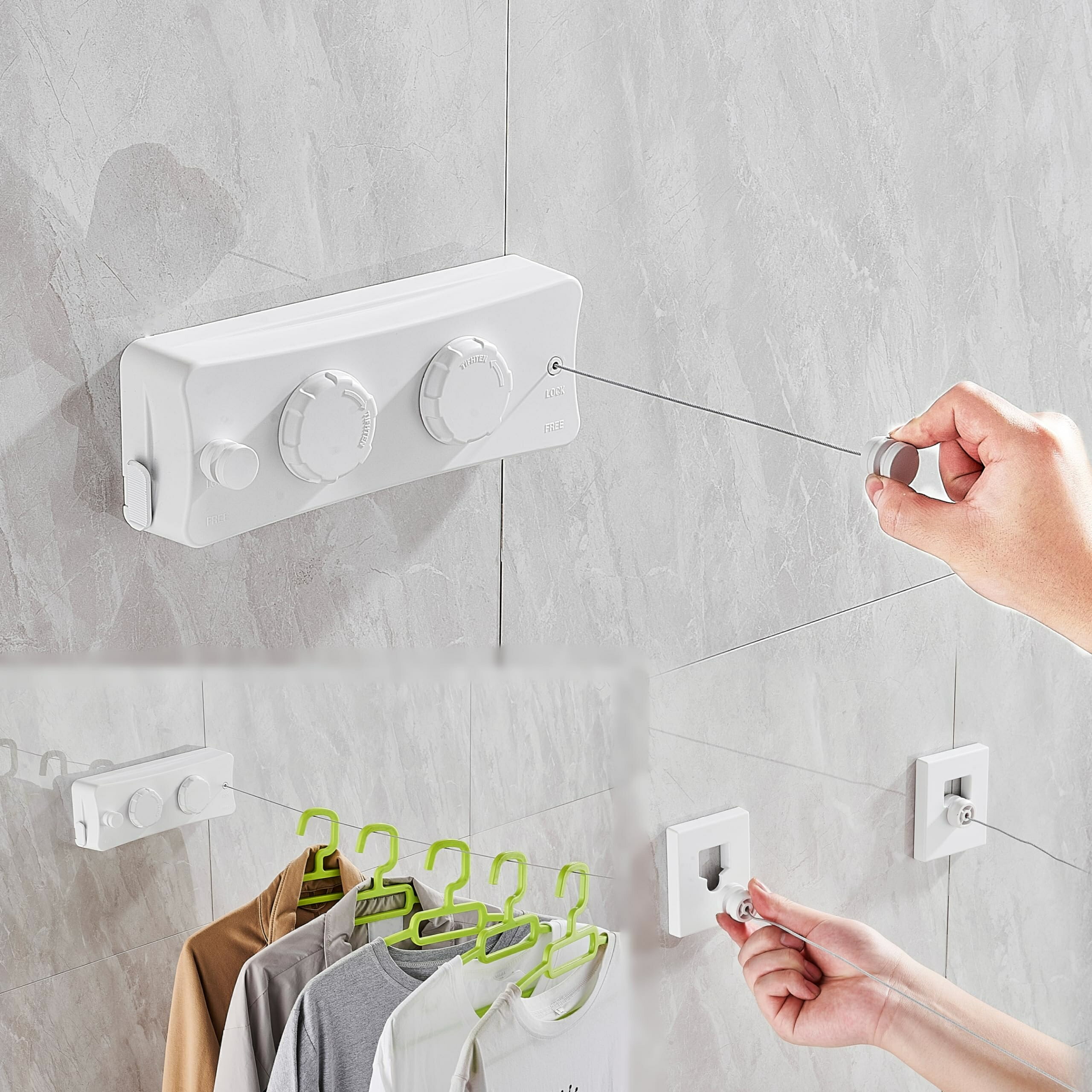 ご注意：モニターの発色具合により実際の商品とは色合いが異なる場合がございます。 商品名 物干しワイヤー 商品内容 【伸縮式室内物干ワイヤー】最新ダブルワイヤーデザインの室内物干しワイヤー。シングルワイヤーと比べて、こちらのダブルワイヤー室内...