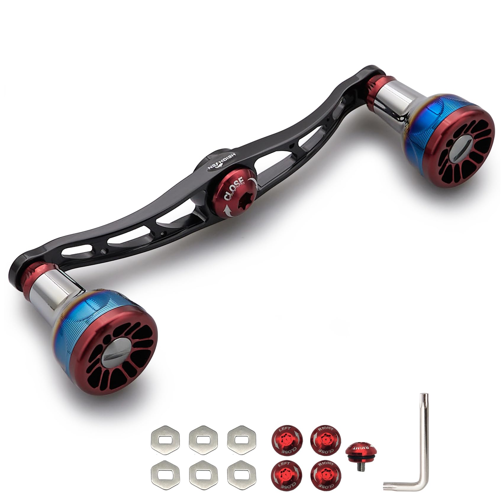 ・【特徴】新型V2.0ノブ、全体面取り円滑化改良、軽量8.5g、握る感アップ。新型105mm/115mmハンドル強度高くて軽い。・【サイズ】ノブ直径24.5mm、ハンドル軸心距離105mm/115mm 【総重】36.5g/38.5g【素材】...