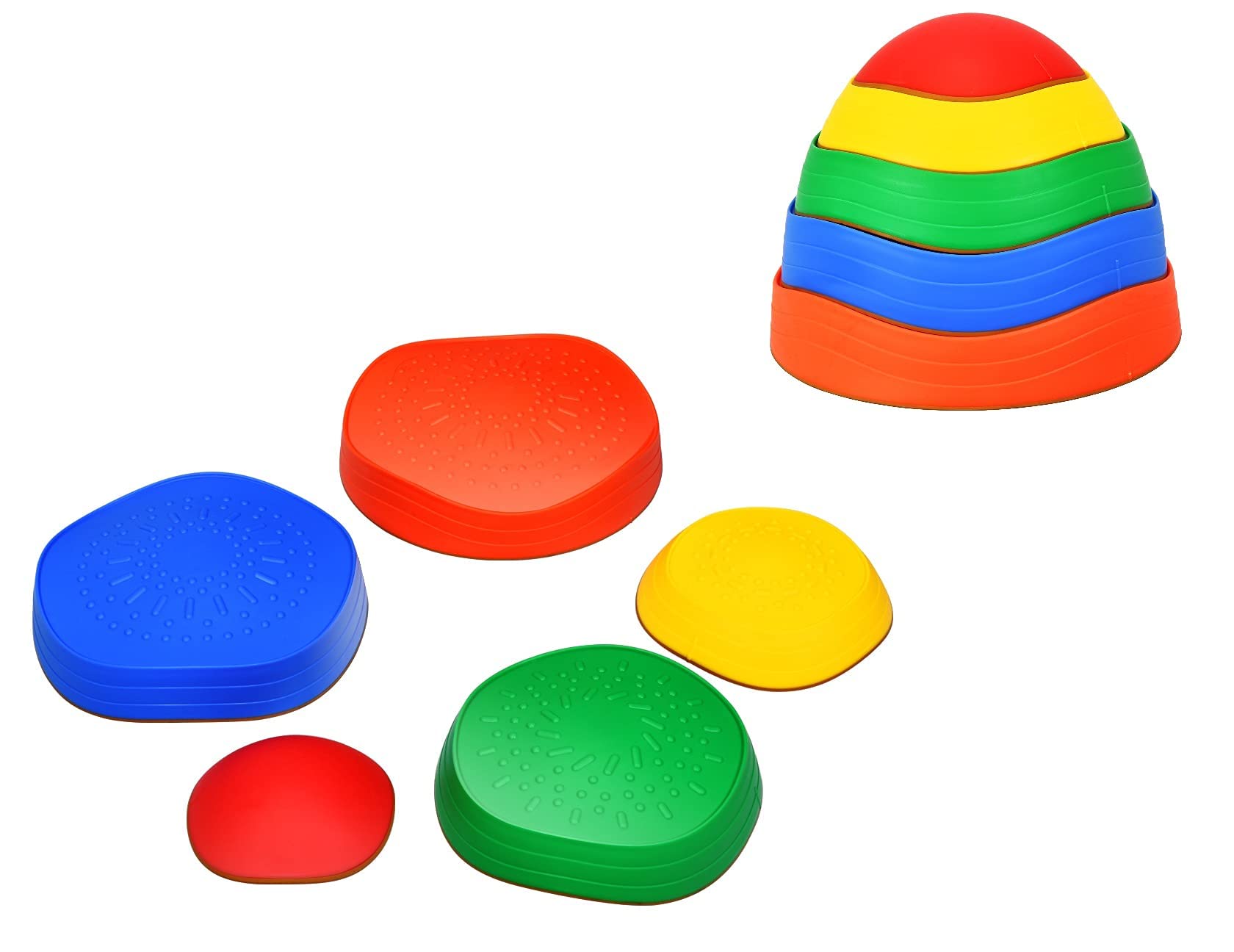 ・【サイズとカラー】5個セット：直径33cmx1個xオレンジ、直径31cmx1個xブルー、直径28cmx1個xグリーン、直径24cmx1個xイエロー、直径18cmx1個xレッド・【素材】PP+シリコン/底部・【仕様】本体重量：約1.5kg　...