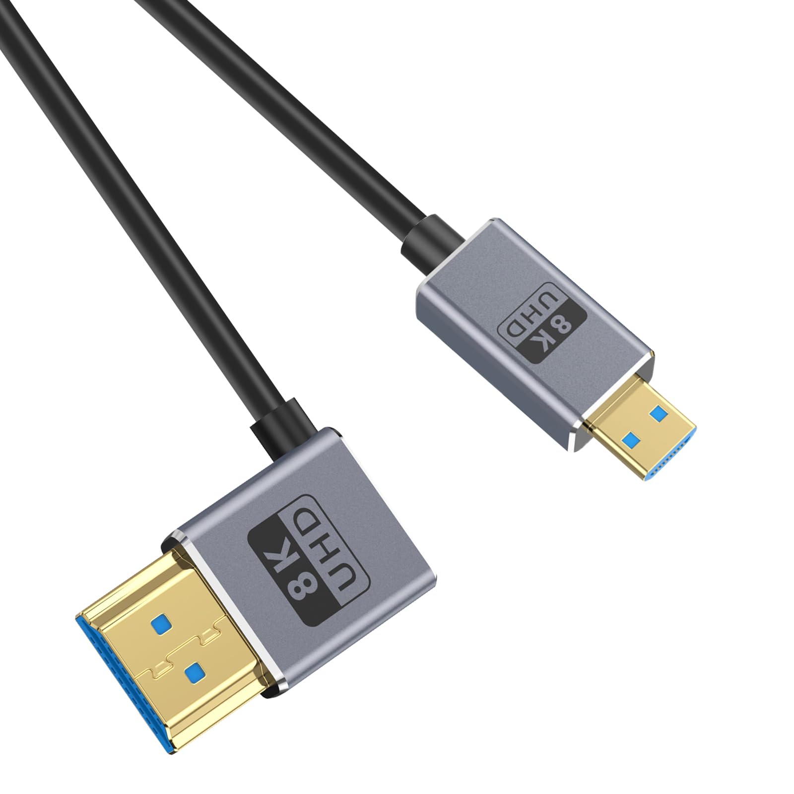 ・L字型8K Micro HDMI HDMI 2.1変換ケーブル： 8K@60Hz、4K@240Hz、2K@240Hz、1080P/240Hzの解像度を48Gbpsの帯域幅でサポート。PS5でのゲーム、Apple TVでのストリーミングコン...