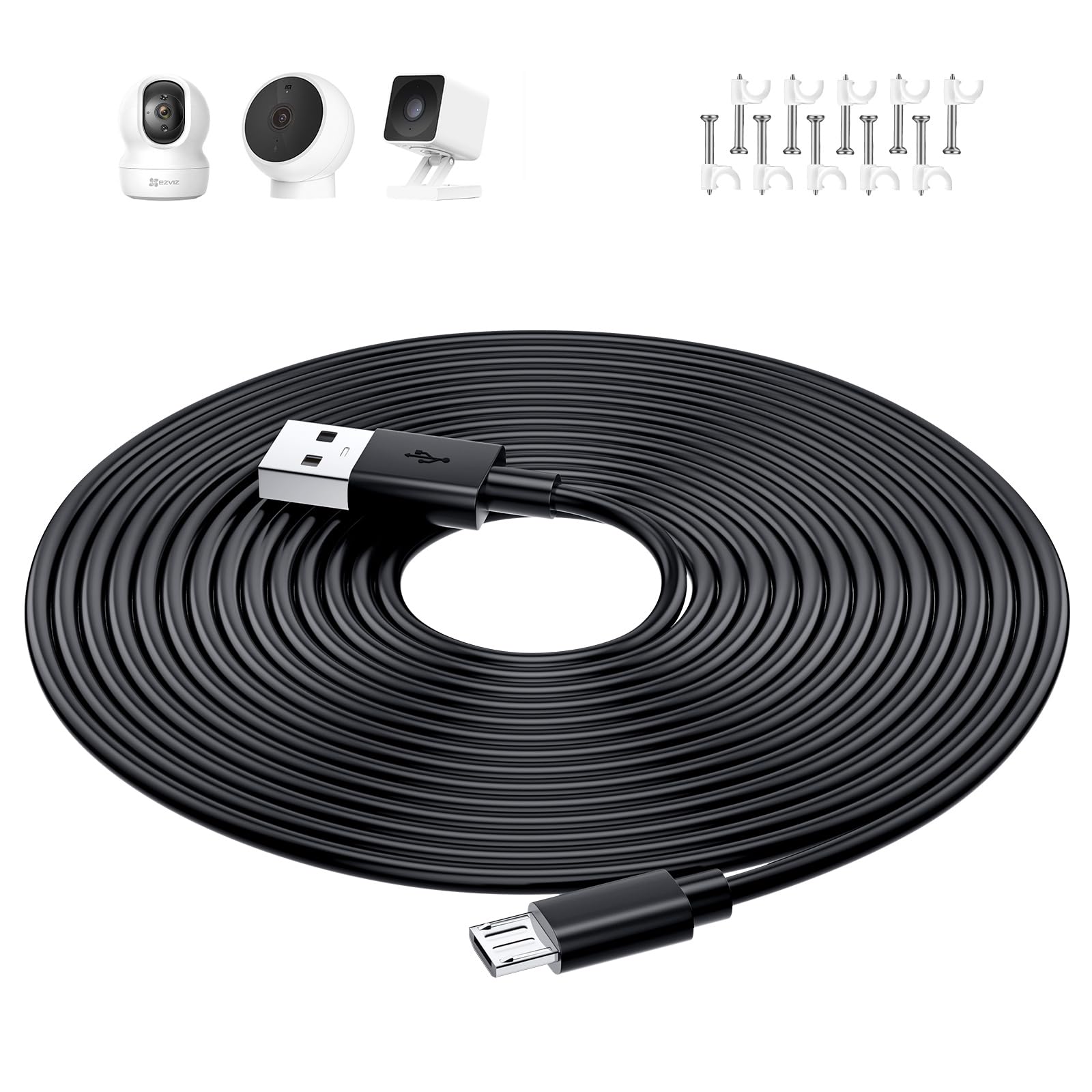 ・パッケージ内容：USB A to Micro usb 電源ケーブル*1本 (5M）,ケーブルステップル配線固定用*10個。(給電・充電専用のUSBケーブルです。データ転送対応しません)・幅広い対応マイクロbケーブル：micro USBポー...