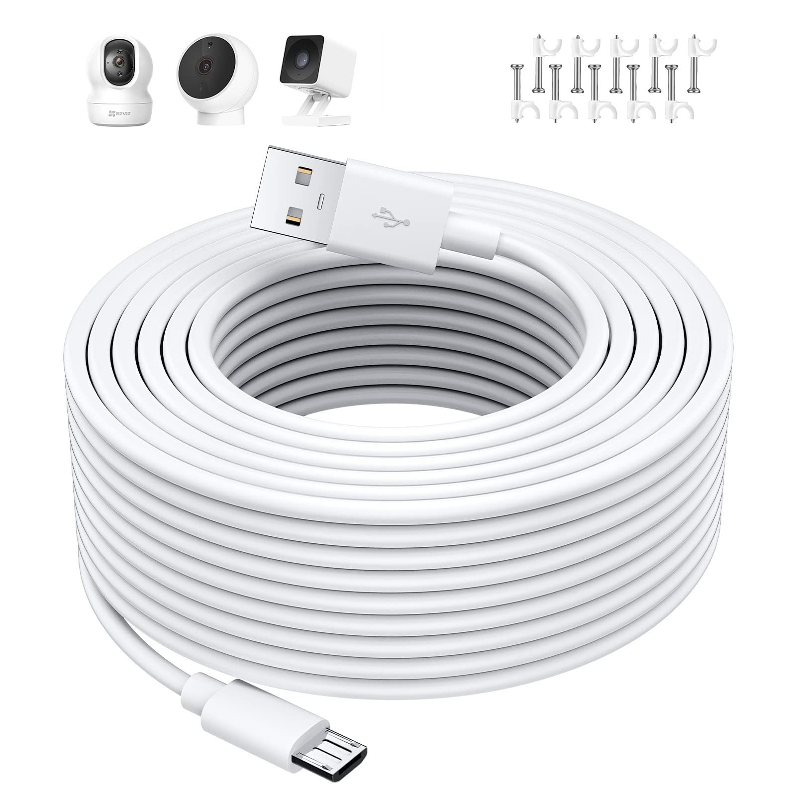 ・パッケージ内容：USB A to Micro usb 電源ケーブル*1本 (8M）,ケーブルステップル配線固定用*10個。(防犯カメラ 給電・充電専用のUSBケーブルです。データ転送対応しません)・幅広い対応マイクロbケーブル：micro...