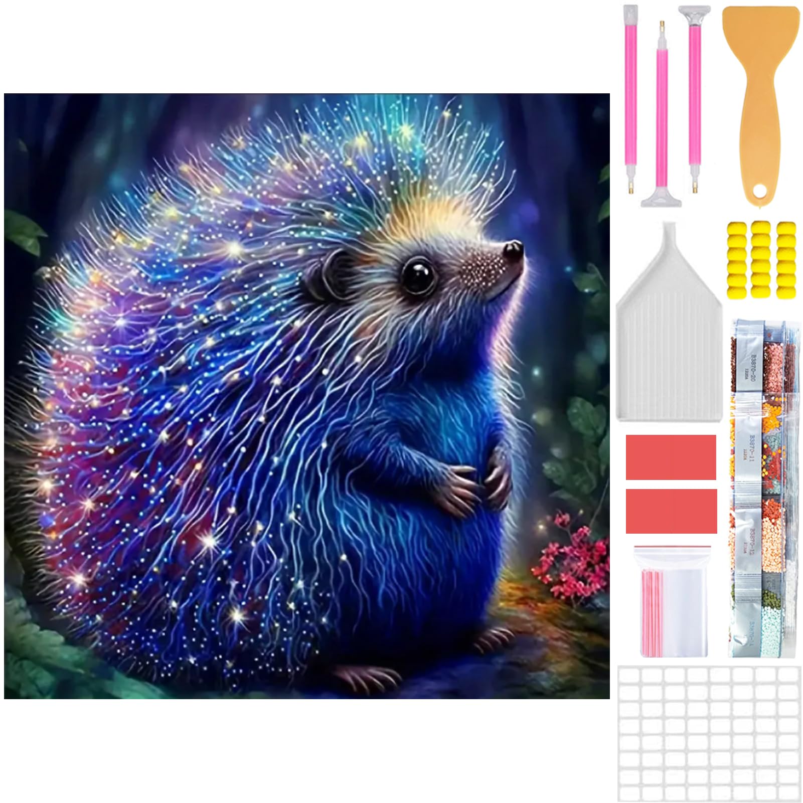 ・【5 Dダイヤモンドアート キット】ハリネズミ 四角いビーズ ダイヤモンドアートには必要なすべてのツールが付属しています。高精細日本語キャンバスx1枚、ダイヤモンドペンx3本(3連ペン+6連ペン+9連ペン)、ダイヤモンドペン専用指の保護す...