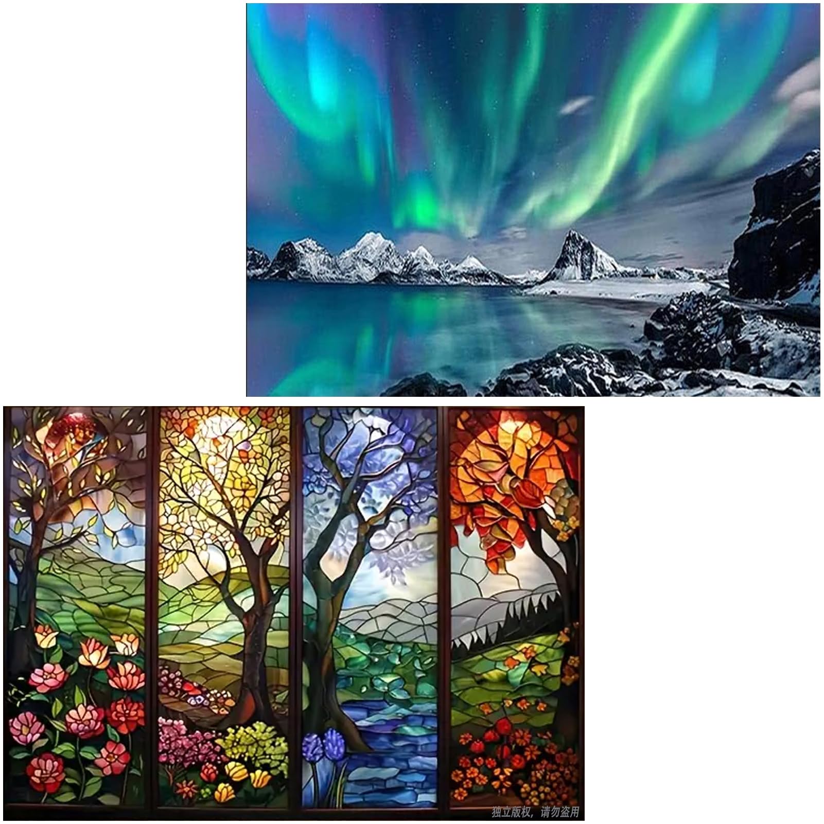 ・【5 Dダイヤモンドアート キット】風景 オーロラ 2個セット 四角いビーズ ダイヤモンドアートには必要なすべてのツールが付属しています。高精細キャンバスx2枚、ダイヤモンドペンx2本、粘土糊x2個（2x2cm）、ビーズトレイx2個、ビー...