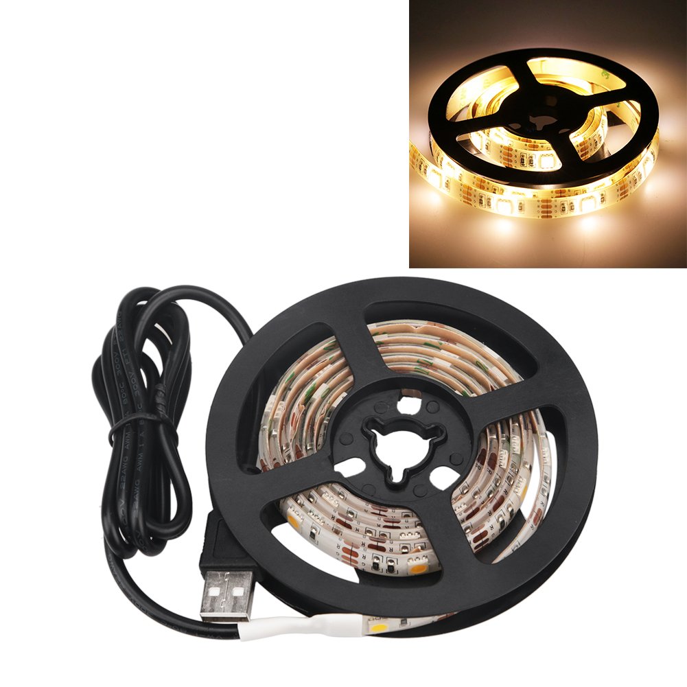 ・発光色：電球色(暖かい白)。高輝度、照射角度：120度 。SMDタイプ: 5050、3チップ。長寿命:50000時間。入力:5V。LED数:30LED。消費電力：5W。・長さ1Mのテープライトです。本体色:白ベース。コントロール付き。切断...