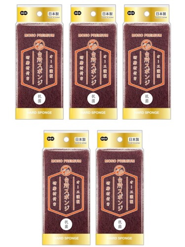 オーエ キッチン スポンジ 約縦11.8cm×横5.9cm×厚さ3.8cm ブラウン モノプレミアム 台所スポンジ ハード 研磨剤 付き 抗菌 加工 日本製 5個セット 商品サイズ:約縦11.8cm×横5.9cm×厚さ3.5cm 材質:ポリ...
