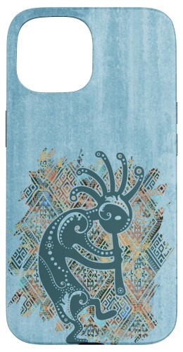 ネイティブアメリカン ココペリ スピリット - 民間伝承パターン2 - 楽しい スマホケース iPhone 15 用 EDDA Froehlichによるココペリデザイン。 エスノ パターン フレームで Kokopelli を演奏するフルート...