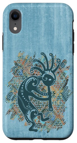 ネイティブアメリカン ココペリ スピリット - 民間伝承パターン2 - 楽しい スマホケース iPhone XR 用 EDDA Froehlichによるココペリデザイン。 エスノ パターン フレームで Kokopelli を演奏するフルート...