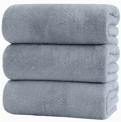 バスタオル 大判 3枚セット ホテル仕様 ふわふわ マイクロファイバー 厚手 速乾タオル Bath Towel ボリューム 耐久性 無地 毛羽落ち少ない 肌触り バス用品 業務用 【コスパが良い】 このバスタオルは髪の毛の1/100のサイズ...