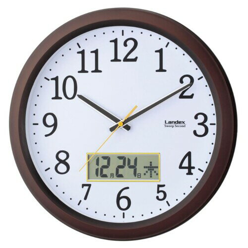 ランデックス(Landex) 壁掛け時計 ダークブラウン 32.5cm ディアタイム アナログ 日付 曜日表示 おしゃれ インテリア静音 連続秒針 YW9142DBR 日付と曜日を表示するデジタルカレンダー付きの掛け時計 秒針の音がコチコチ...
