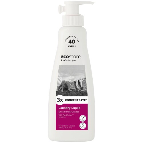 ecostore(エコストア) ランドリーコンセントレートポンプ 480mL 洗濯洗剤 3倍濃縮 洗剤 液体 植物由来 肌にやさしい 片手で簡単ポンプ式の洗たく用洗剤。 まるごとやさしい毎日へ。3プッシュで1回分。コンパクトなのに40回分(...