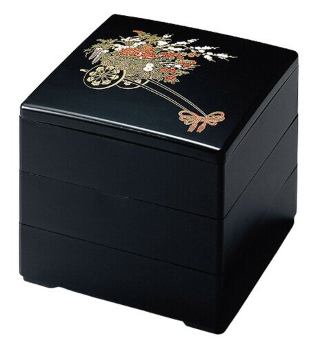 J-kitchens 重箱 3段 6.5寸 彩 お重箱 黒花車 19.5cm x 19.5cm x 16.5cm 日本製 外径サイズ:約 19.5cm x 19.5cm x 16.5cm 1段内径サイズ:約 190mm x 190mm x ...