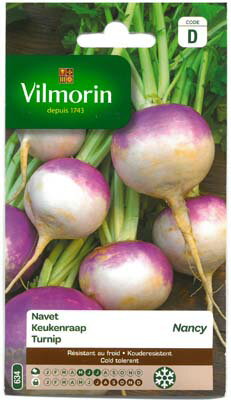 ■ 読み・品種名 ターニップ・ド・ナンシー（Turnip de Nancy） ※フランスのナンシー地方で親しまれる、冬向きの大玉カブです。 Vilmorin社の固定種「ターニップ・de Nancy」は、寒さに非常に強い晩秋〜冬収穫向けの大玉...